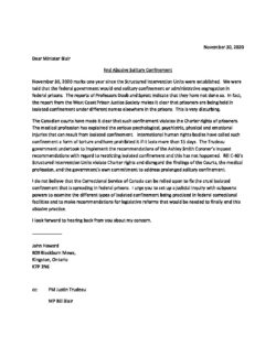 Draft Letter to MP Solitary Confinement : The John Howard Society of Canada